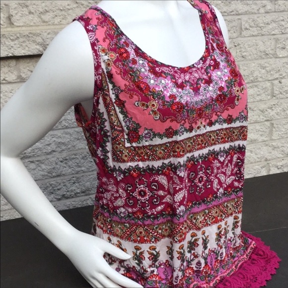 Bila | Tops | New Bila Boho Beaded Patterned Sleeveless Shirt L | Poshmark